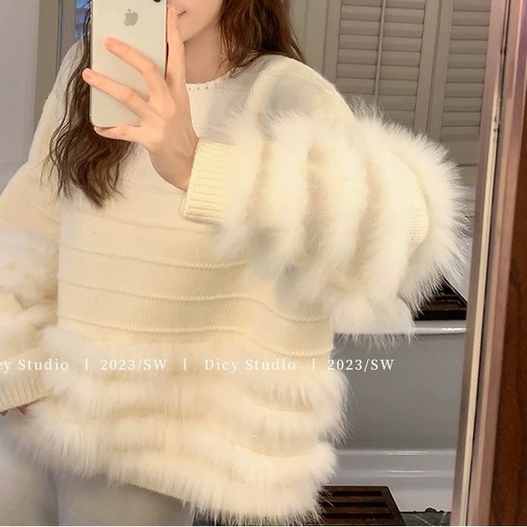 Sweaters | Size Sm Real Fur Light Creamy Color Sweater | Poshmark